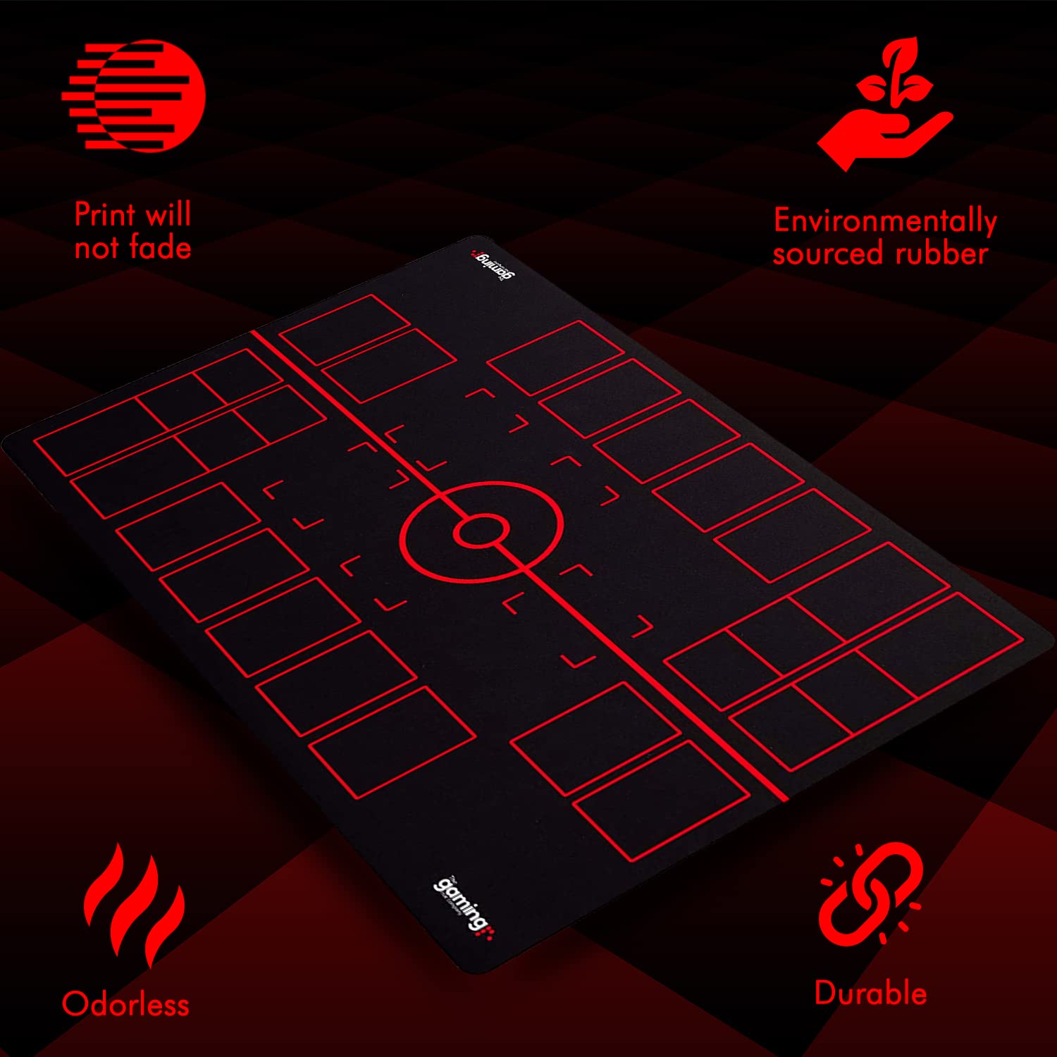The Gaming Mat Company 2 Player Compatible Pokemon Playmat for Pokemon Cards- 28" x 18" x 0.16" Black & Red Battle Mat Stadium Board & Carry Case/Tube