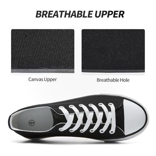 SERNIAL Women's White Platform Sneakers Low Top Platform Shoes Lace Up Canvas Shoes for Women(Black/White,US5)