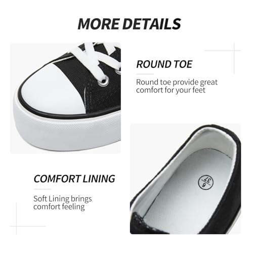 SERNIAL Women's White Platform Sneakers Low Top Platform Shoes Lace Up Canvas Shoes for Women(Black/White,US5)