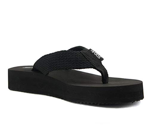 Soda SKILL ~ Women Fashion Light weight Wedge Flip Flop Fashion Thong Sandals (Black, numeric_11)
