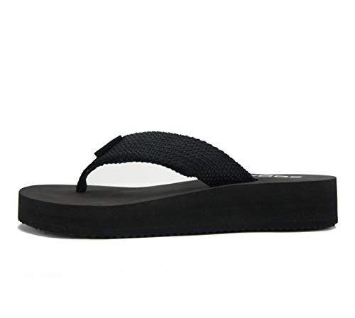 Soda SKILL ~ Women Fashion Light weight Wedge Flip Flop Fashion Thong Sandals (Black, numeric_11)
