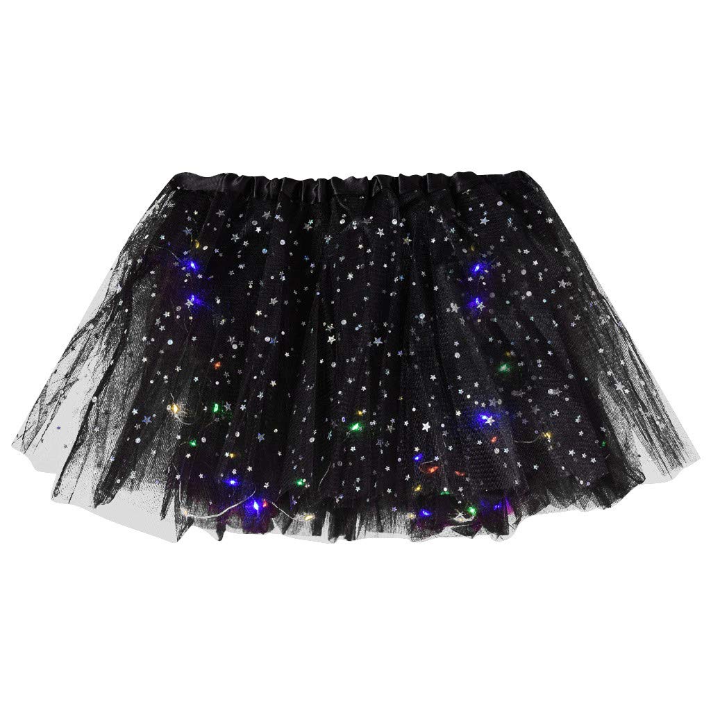 Light Pink Tutu for Women Princess Women Small Skirt Bulb Skirt Mesh with LED Pleated Tulle Star Sequins Skirt