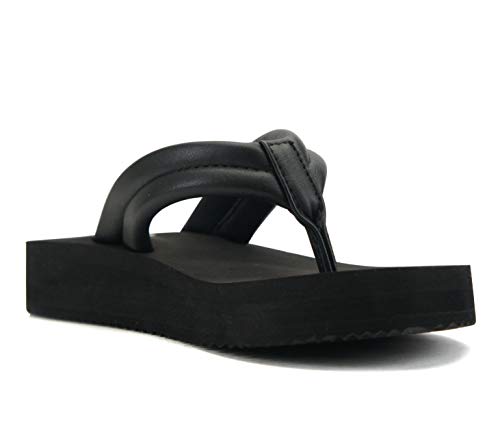 Soda NINI ~ Women Fashion Light weight Wedge Flip Flop Fashion Puffy Thong Sandals (Black, numeric_10)