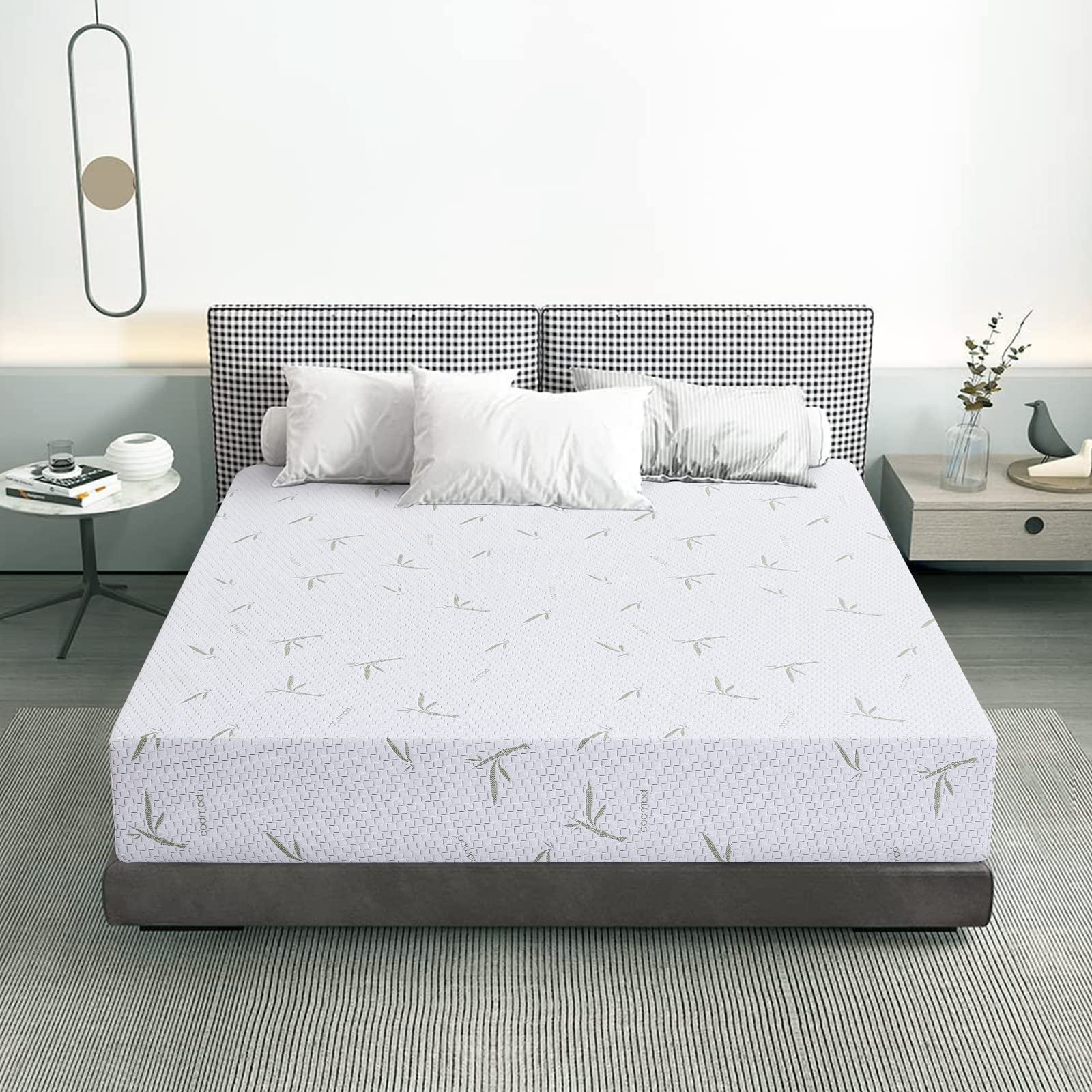 Opoiar King Size Mattress 10 Inch, Memory Foam Mattress Cooling Gel Bamboo Charcoal Infused for Pressure Relieving,Medium Feel,Fiberglass Free,Bed-in-a-Box,CertiPUR-US Certified, Made in USA