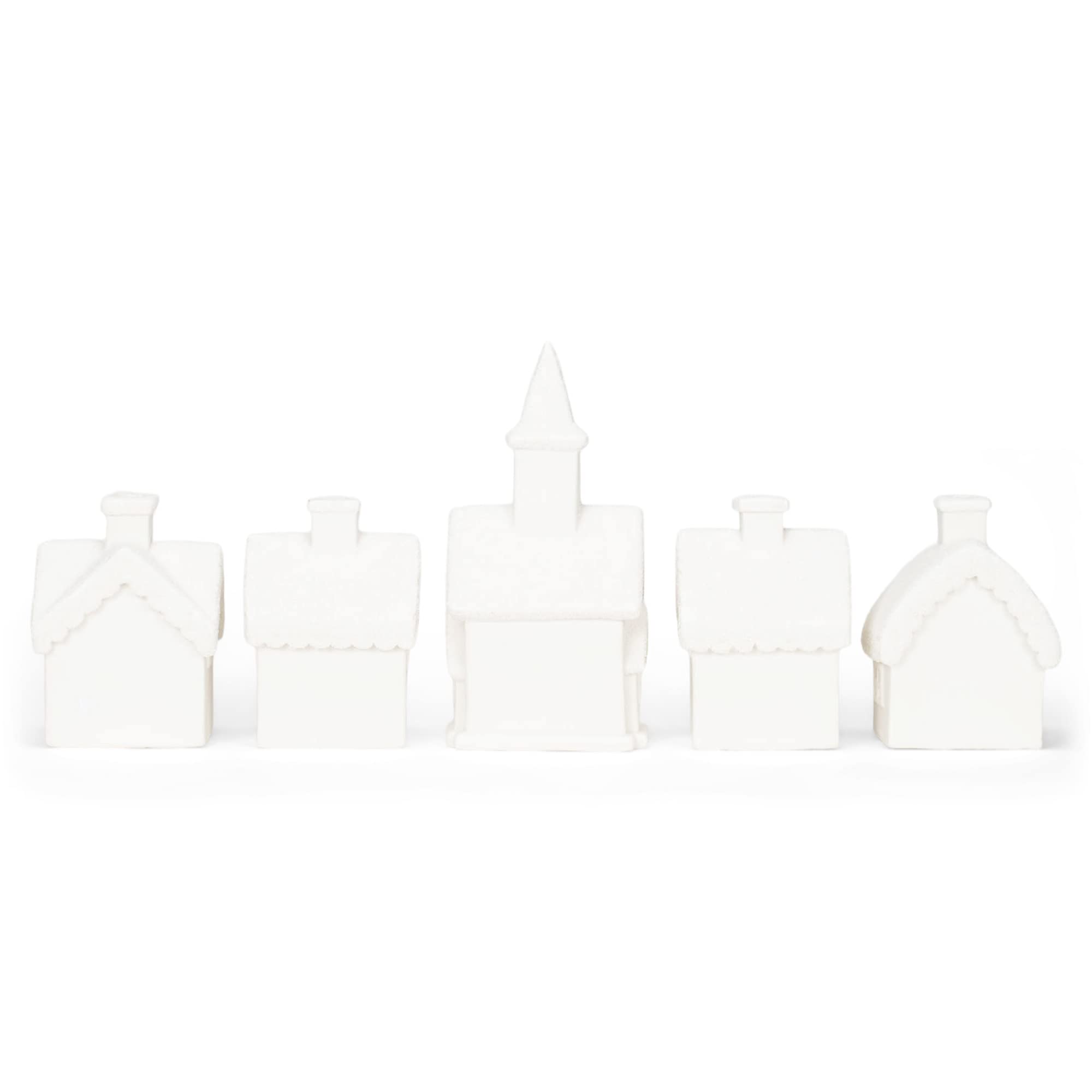 Mark Feldstein & Associates Winter Village with Barn White Unglazed Porcelain Holiday Pre Lit LED Figurines, Set of 11, 5 Inch