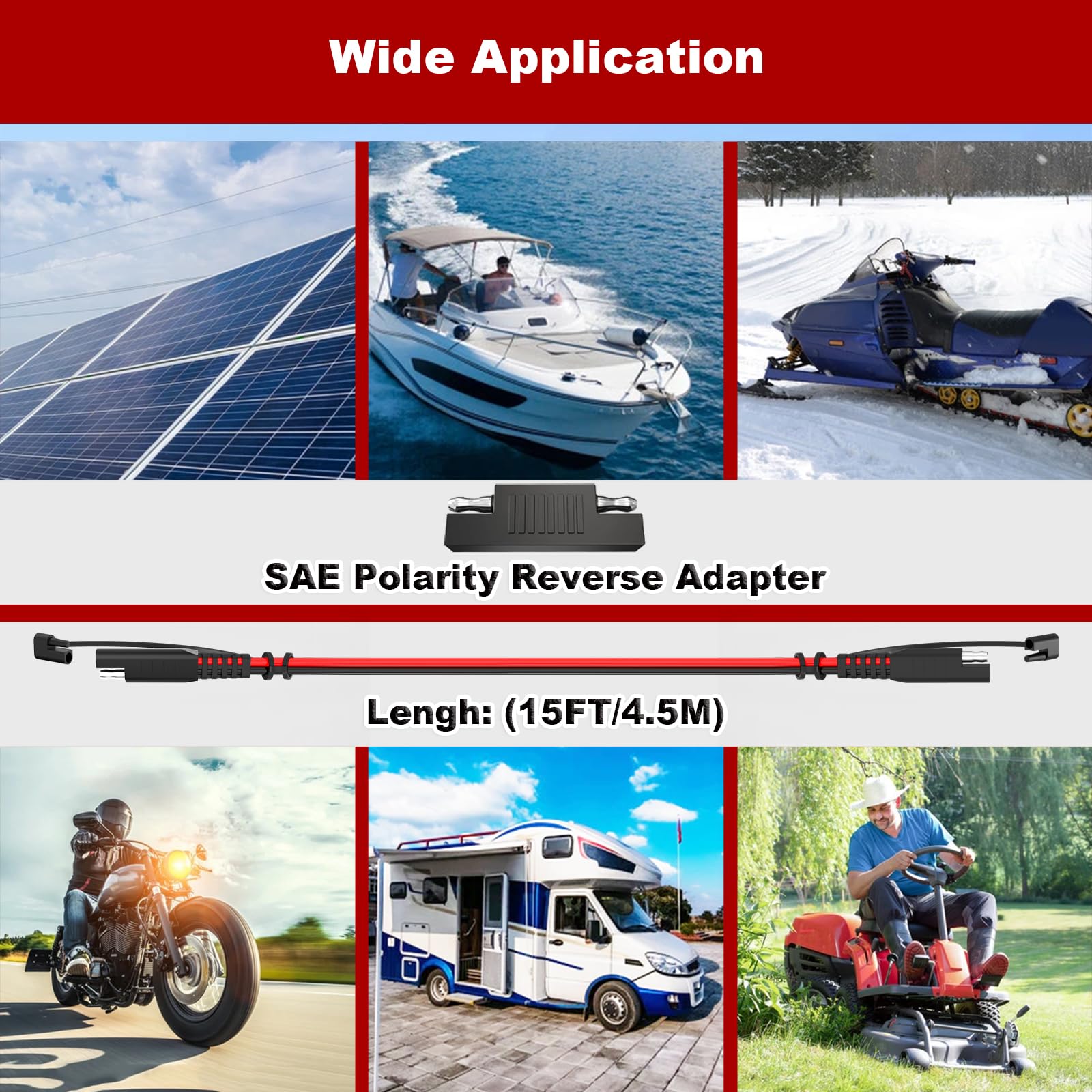 BBHEJJ 12AWG SAE Extension Cable, 15FT SAE to SAE Extension Cable Quick Disconnect Wire Harness, SAE Connector Cable for Solar Panel, Battery, Motorcycle, Cars, RV