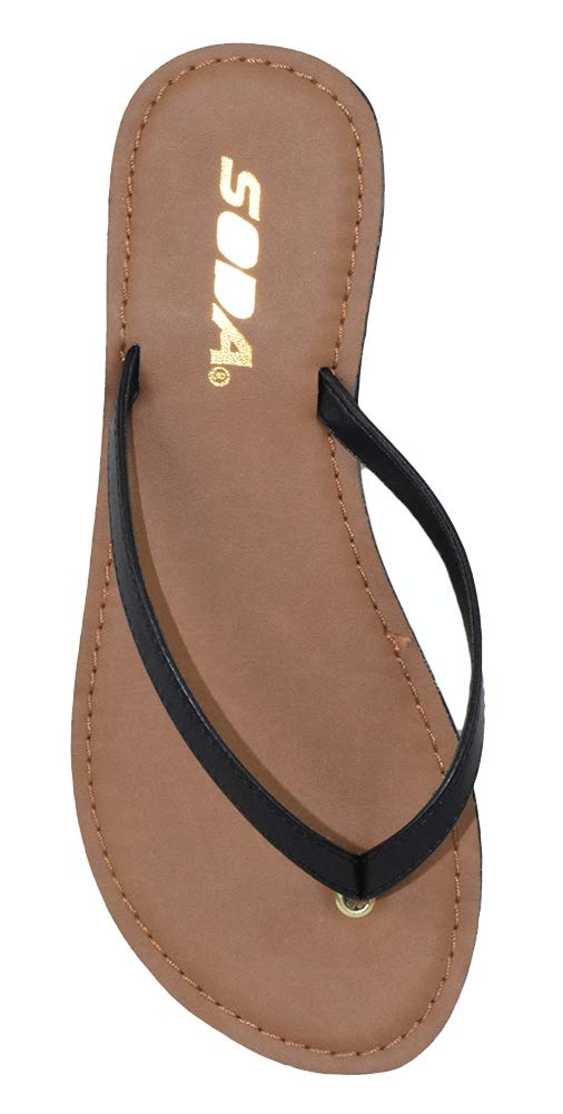 Soda Shoes Women Flip Flops Basic Plain Sandals Strap Casual Beach Thongs FELER, 11, Black Pu