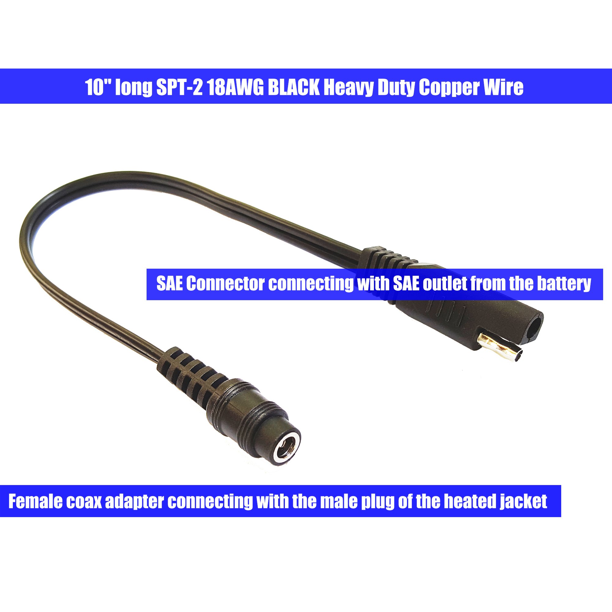 MOTOPOWER MP69006 10" SAE to Coax Female Adapter Cable SAE to DC Coax Motorcycle Heat Clothing Jack Adapter
