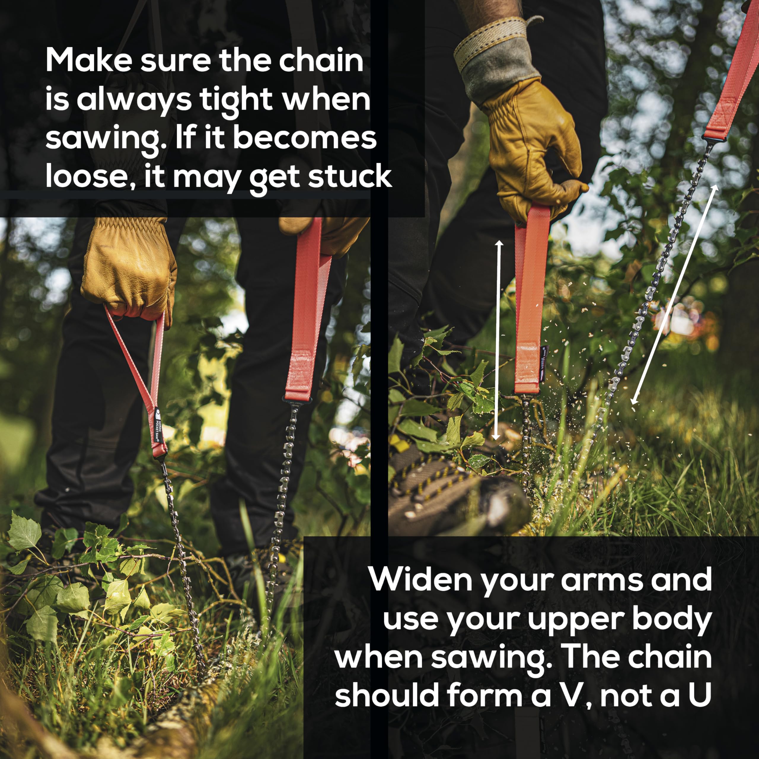 Nordic Pocket Saw 36 Inch Pocket Chainsaw with 50 Bi-Directional Teeth for Clearing Trails - Handy Backpacking Saw with Extra Large Nylon Handle Loops - for Survival and Emergency Situations