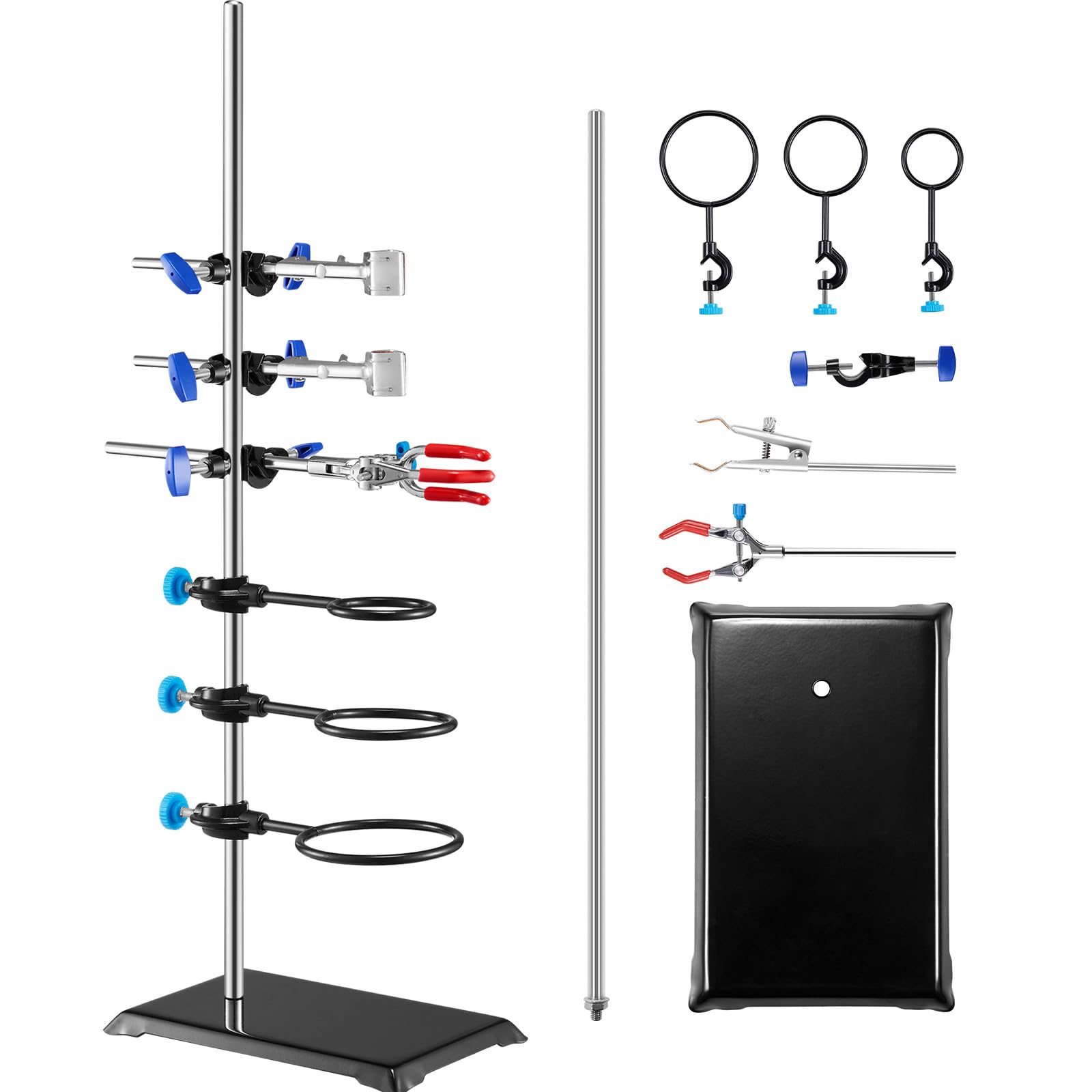 VEVOR Laboratory Grade Metalware Set - Support Stand Premium Iron Material Laboratory Stand Support Lab Clamp Flask Clamp Condenser Stand 60cm