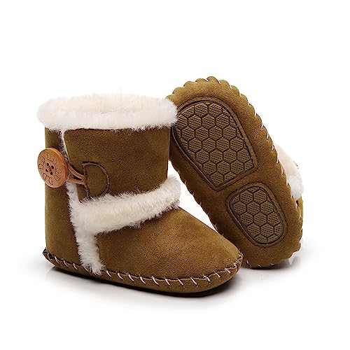 HONGTEYA Baby Snow Boots with Fleece Fur Inner, Baby Girl Booties with Anti Slip Rubber Hard Sole, Toddler Boots Shoes for Boys Girls 0-24 months Warm Winter Infant Newborn Crib Baby Shoes