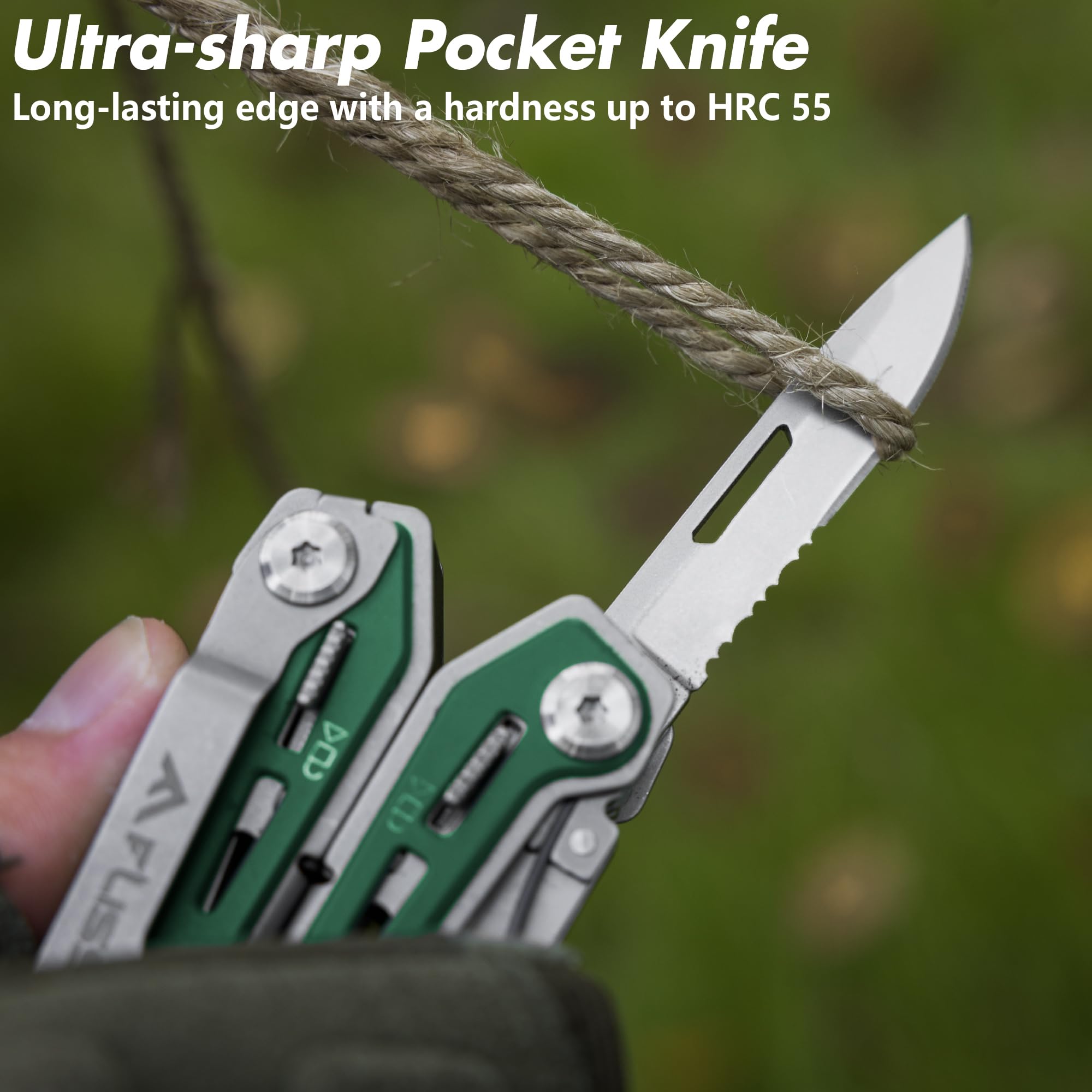 FLISSA Multi Tool Pliers, Green 16 in 1 Stainless Steel Multipurpose tool with Tactical Multitool Knife, Screwdrivers, Saw, Bottle Opener and Durable Sheath, Essential Gear for Outdoor Adventures