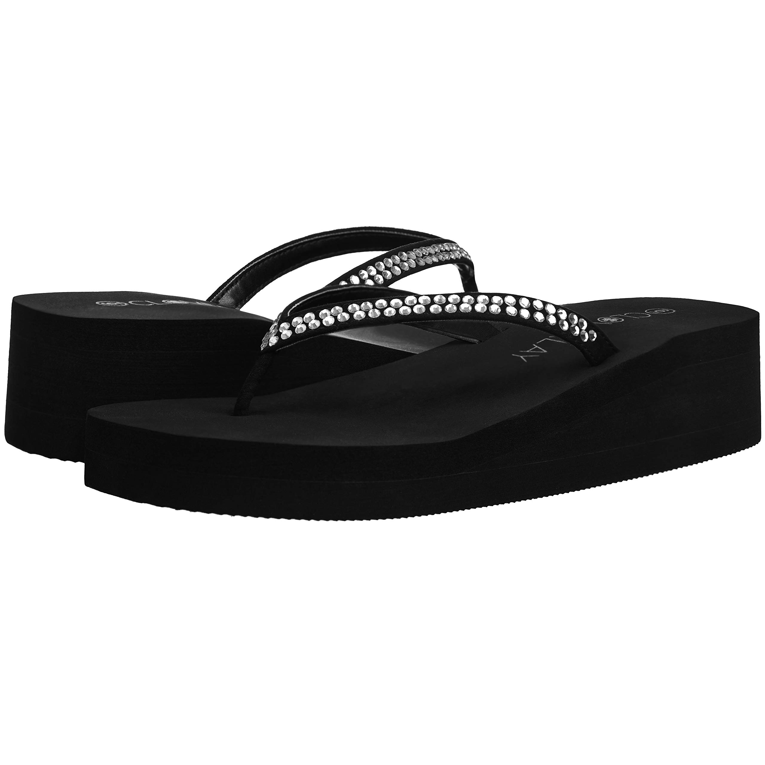 CLOVERLAY Women’s Flip Flops Platform Sandals Wedge Flip Flop Thong Sandal (10, Black)