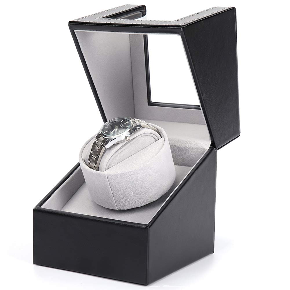 Aokelily Automatic Single Watch Winder, in Wood Shell and Black Leather/Carbon Fiber Leather, Japanese Motor