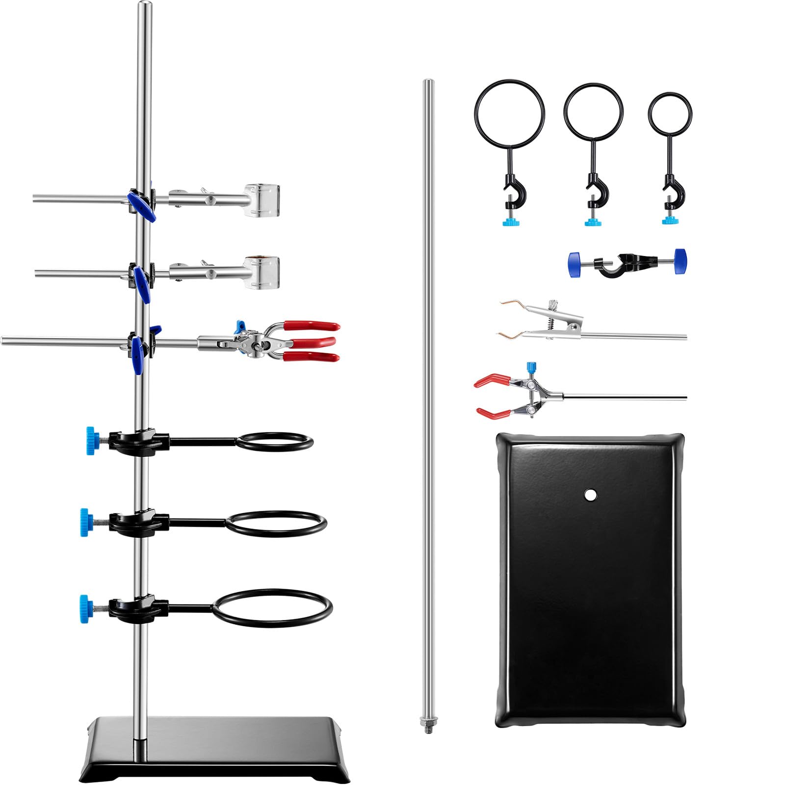 VEVOR Laboratory Grade Metalware Set - Support Stand Premium Iron Material Laboratory Stand Support Lab Clamp Flask Clamp Condenser Stand 60cm