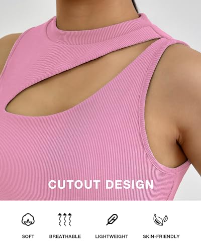 BTFBM Women 2 Piece Outfits 2024 Spring Summer Tracksuits Mock Neck Sleeveless Cutout Crop Top Wide Leg Pants Sweatsuits(Solid Pink, X-Large)
