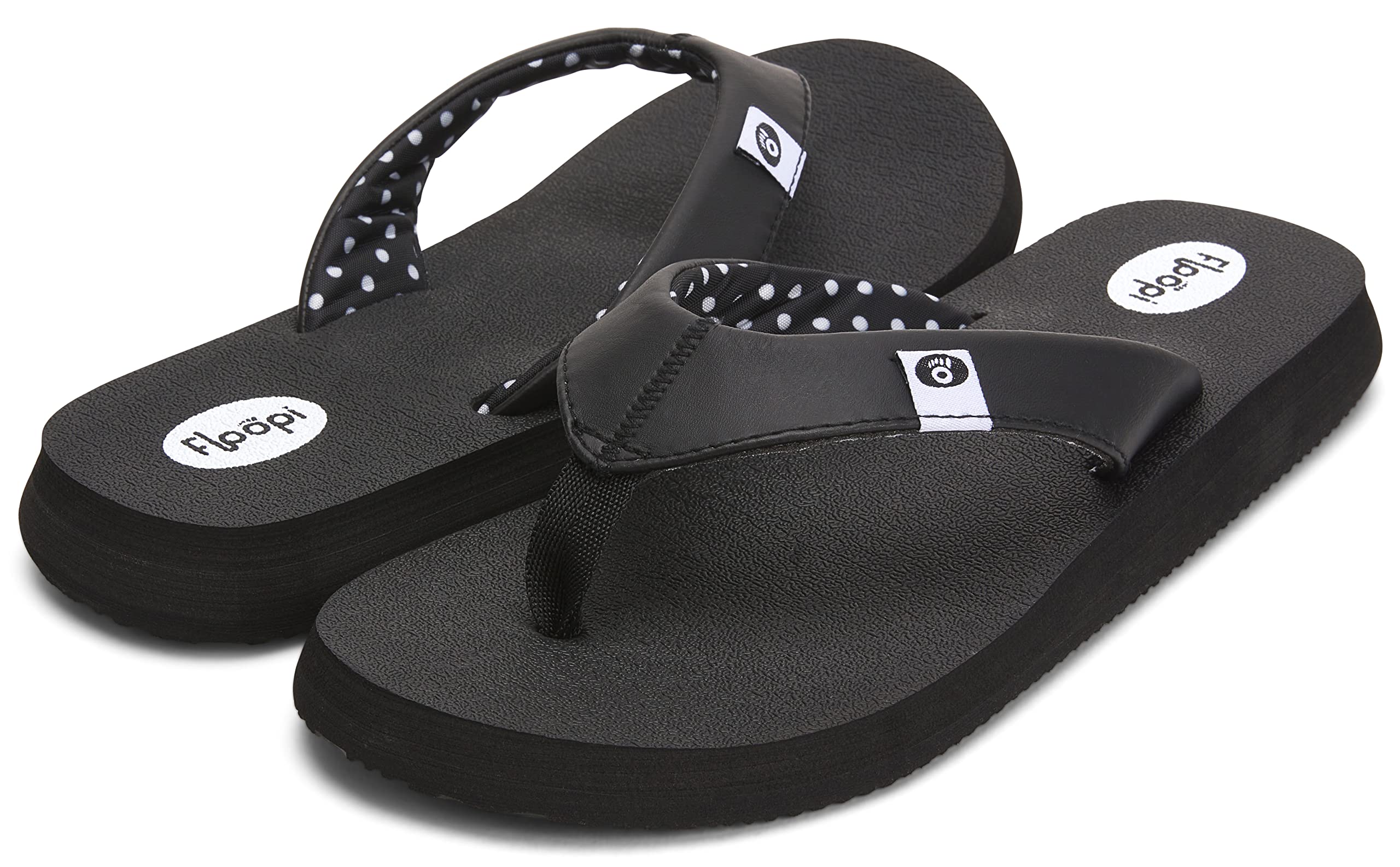 Floopi Womens Yoga Comfort Sponge Thong Flip Flop Sandals (8, Black-518)
