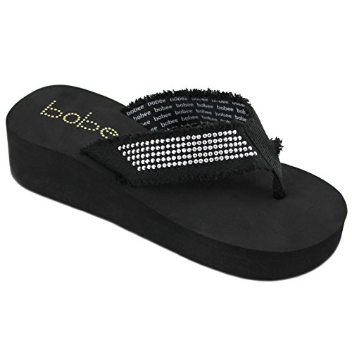 Women's Fashion Platform Wedge Thong Flip Flops Sandals (8, Black)