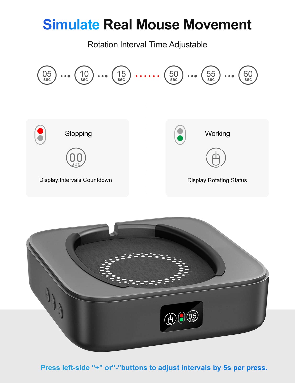 EAXBUX Mechanical Mouse Jiggler,Undetectable Mouse Mover Jiggler Device with Interval Timer Adiustable,LED Display and Random Movement,Gift for Man Keeping PC/Laptop Active to lmprove Work Efficiency