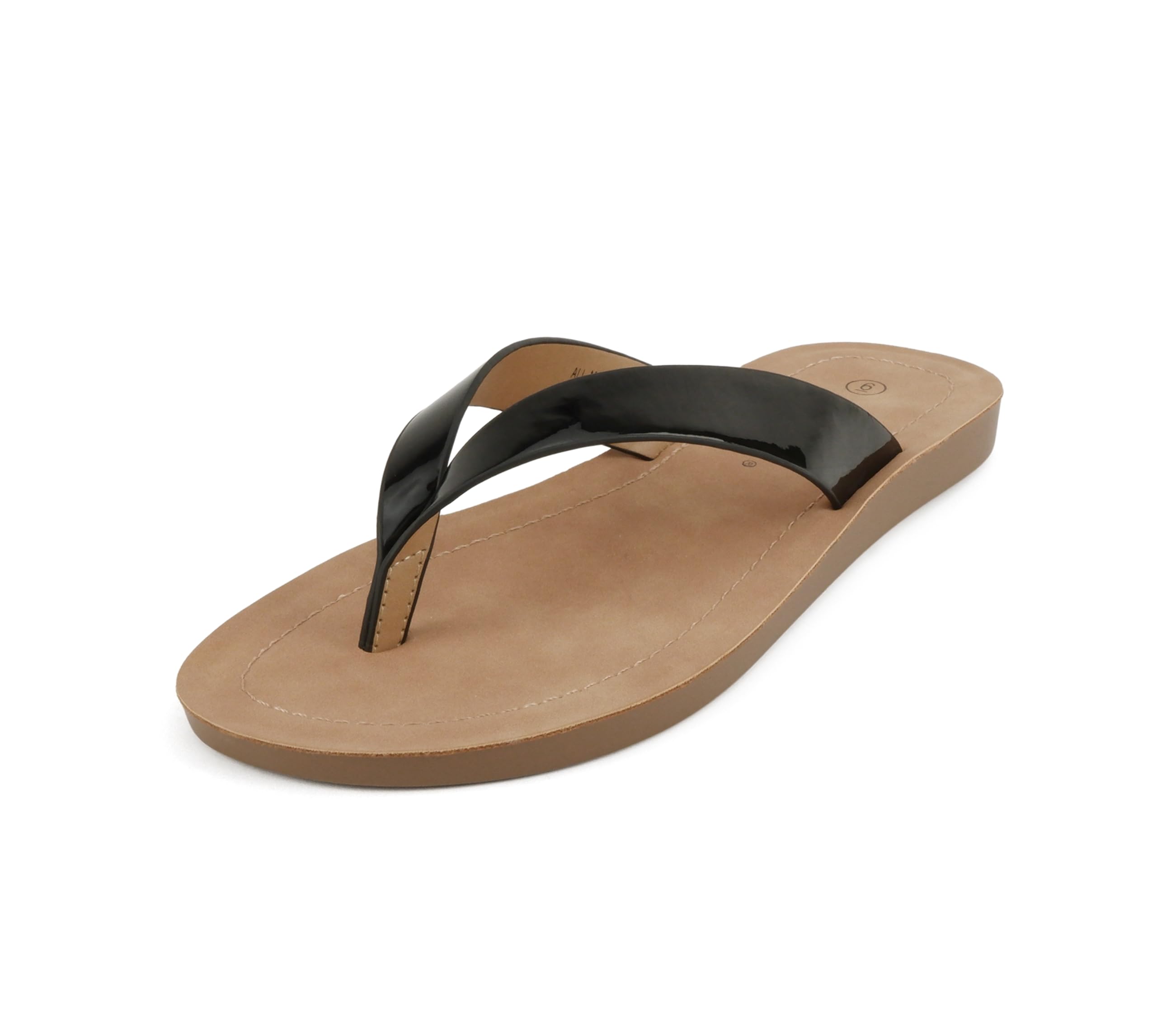 Soda Shoes Women Flip Flops Basic Plain Slippers Thongs Sandals Strap Casual Beach ELLA-S Black Patent 7