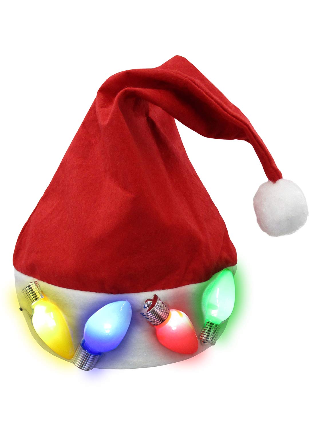 Nicky Bigs Novelties - Adult Multi Color Light Up Santa Hat, Christmas Hat with LED Light Bulbs, Funny Santa Hat Costumes for Holiday Parties and Events, Santa Stocking Hat Accessory, One Size