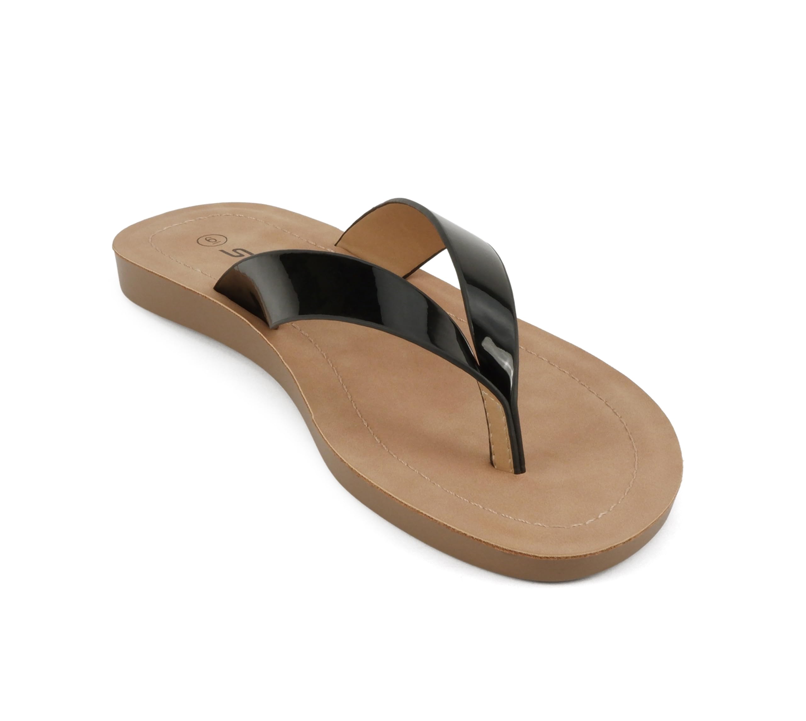 Soda Shoes Women Flip Flops Basic Plain Slippers Thongs Sandals Strap Casual Beach ELLA-S Black Patent 7
