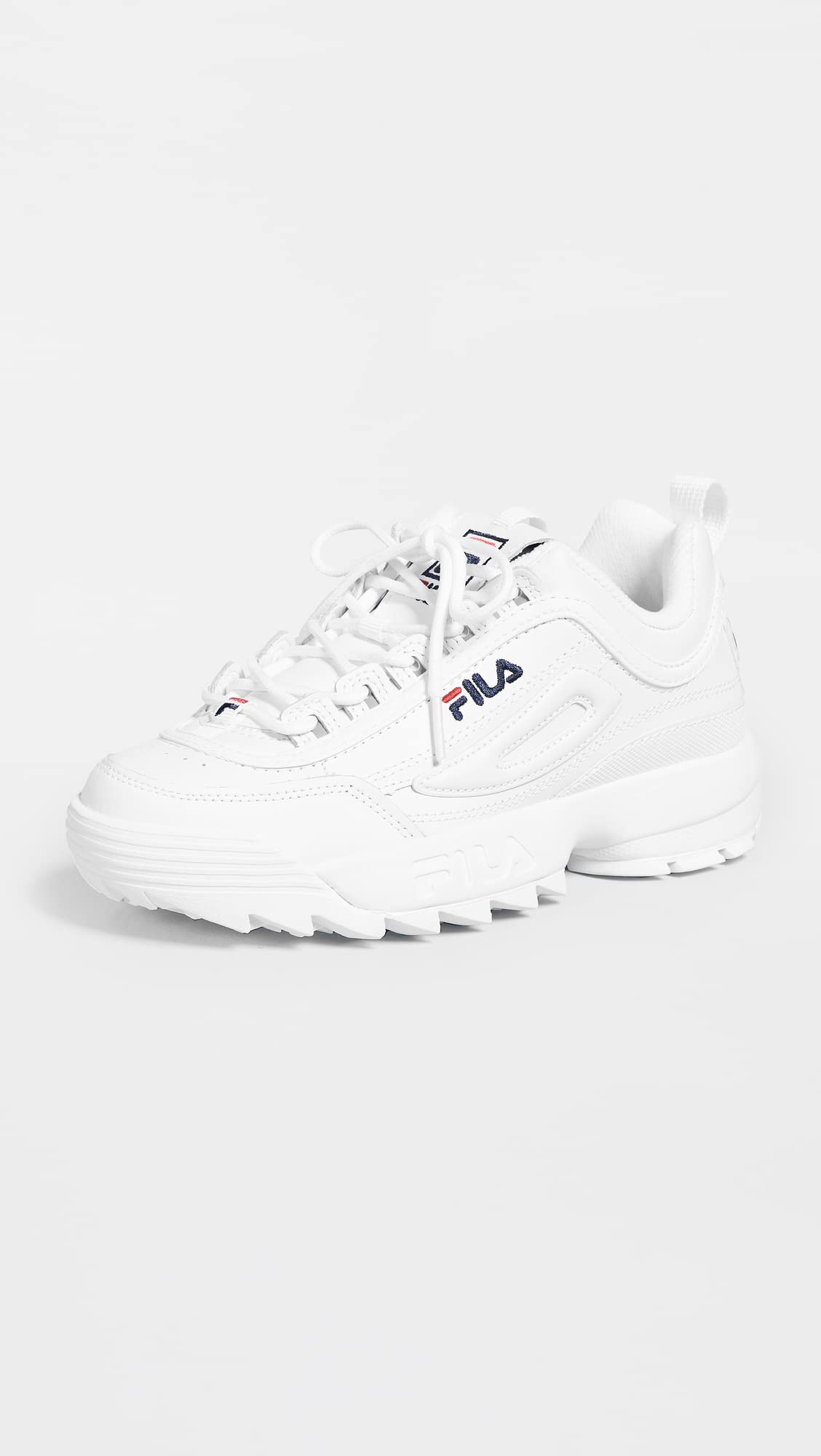 Fila Women's Disruptor II Premium Comfortable Sneakers, White/Navy/Red, 8