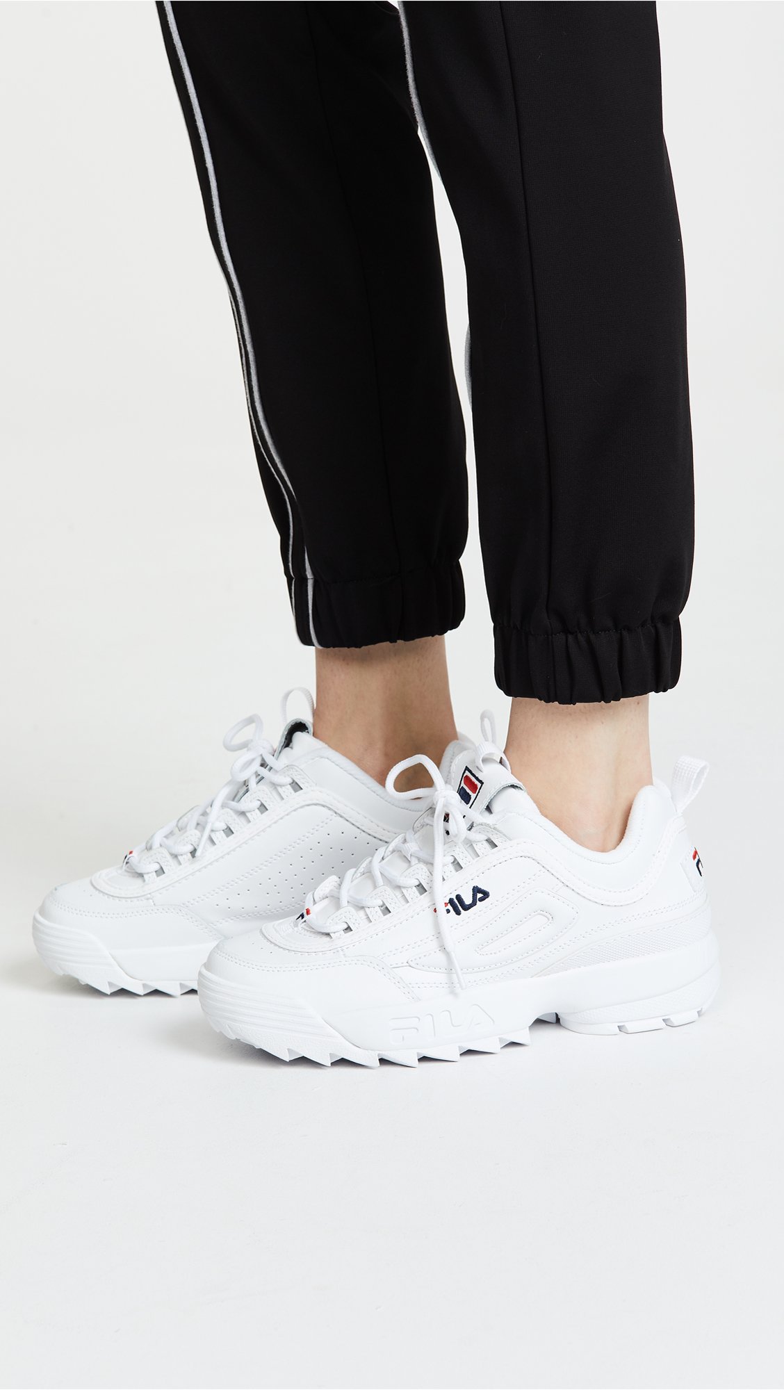Fila Women's Disruptor II Premium Comfortable Sneakers, White/Navy/Red, 8