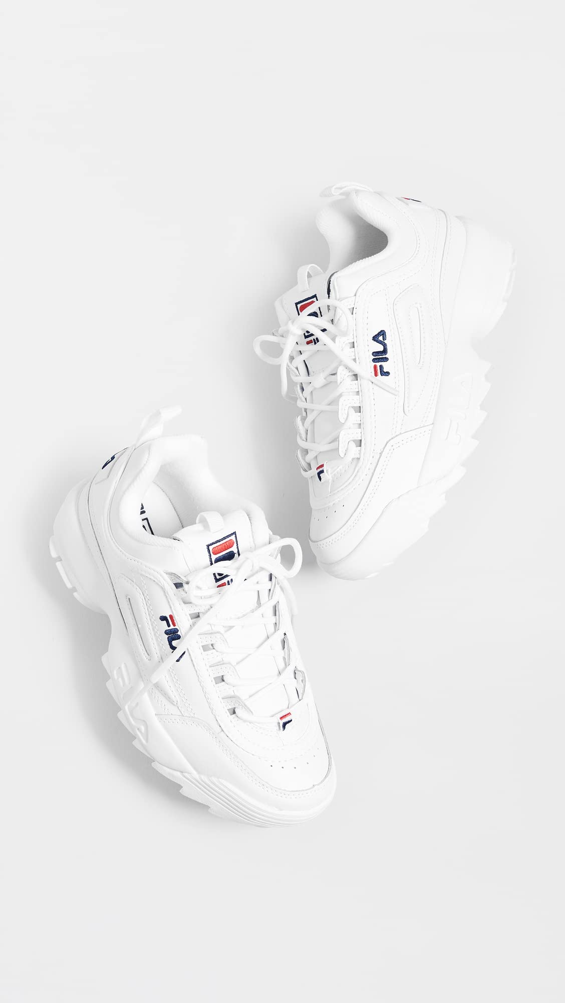 Fila Women's Disruptor II Premium Comfortable Sneakers, White/Navy/Red, 8