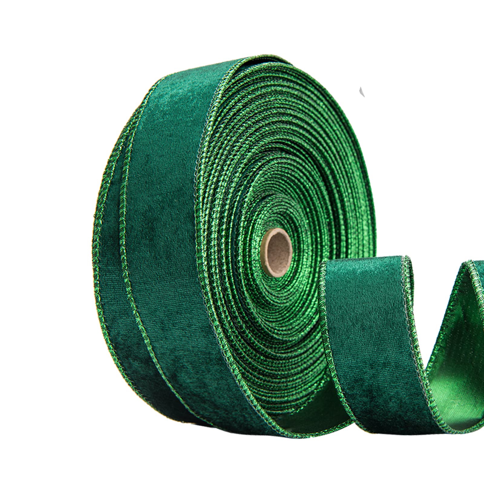 1.5Inch X 10 Yards Christmas Velvet Ribbon,1.5" Wide Wired Ribbon for Christmas Crafts Decoration, Wrapping (Green, 1.5"-10 Yard)