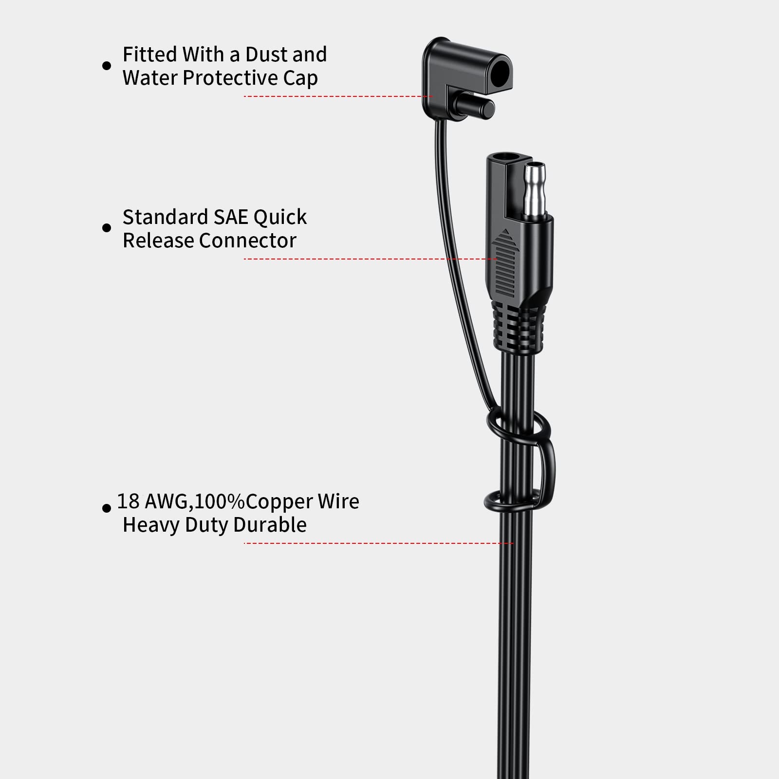Kewig Motorcycle Solar SAE Quick Disconnect Extension Cable Adapter - 6FT SAE to O Ring Terminal Harness Quick Disconnect with 10A Fuse 2 Pin Plugs for Tractor, Motorcycle, Trucks, Cars, RV (2pcs)