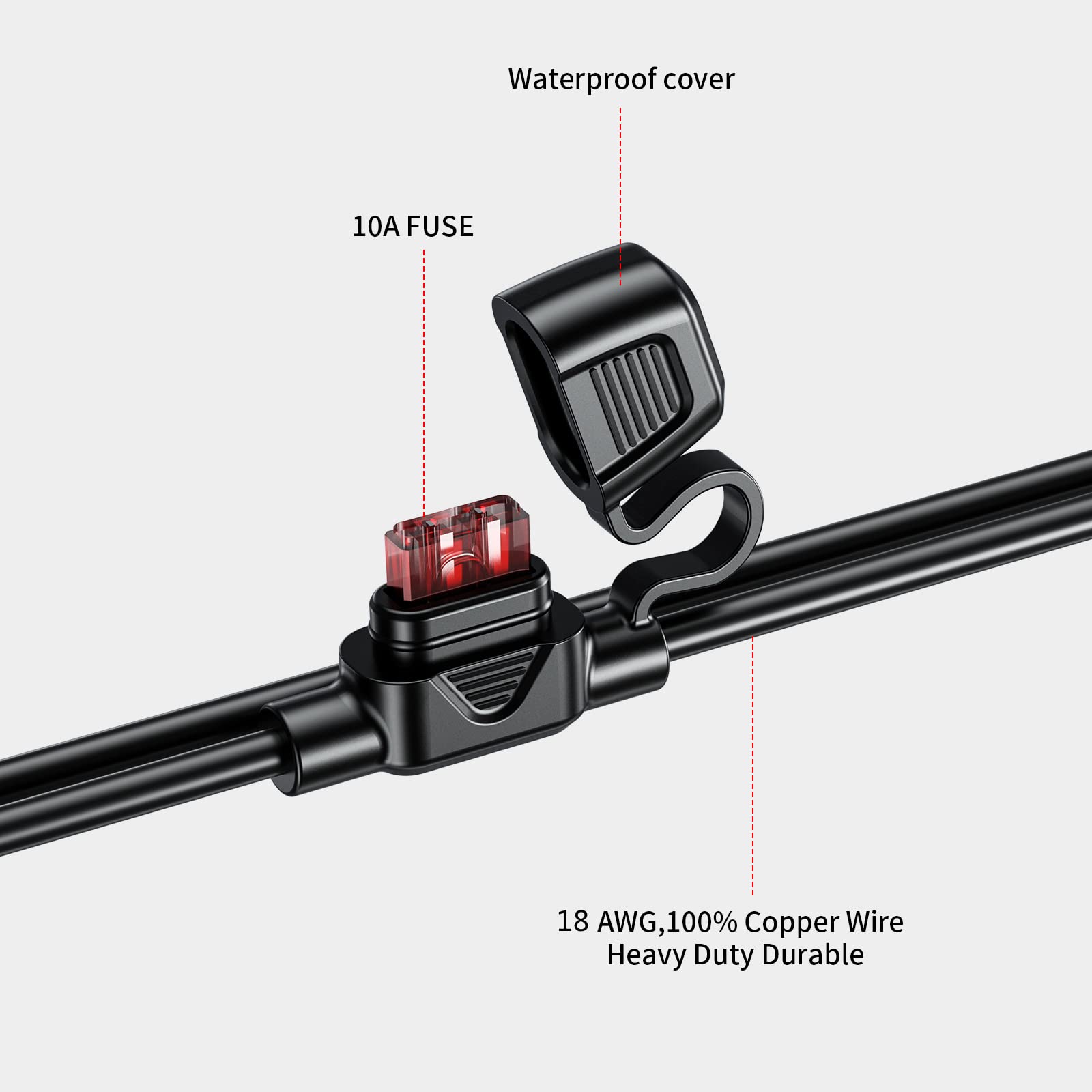 Kewig Motorcycle Solar SAE Quick Disconnect Extension Cable Adapter - 6FT SAE to O Ring Terminal Harness Quick Disconnect with 10A Fuse 2 Pin Plugs for Tractor, Motorcycle, Trucks, Cars, RV (2pcs)