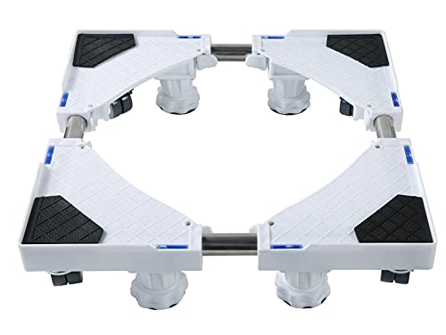 MAOPINER Multi-functional Washing Machine Stand Adjustable Base Mobile Roller with 4×2 Locking Rubber Swivel Wheels and 4 Strong Feet for Washing Machine, Dryer and Refrigerator 8 Wheels (White)