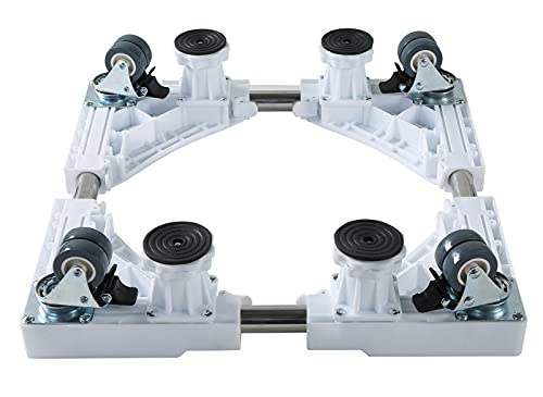 MAOPINER Multi-functional Washing Machine Stand Adjustable Base Mobile Roller with 4×2 Locking Rubber Swivel Wheels and 4 Strong Feet for Washing Machine, Dryer and Refrigerator 8 Wheels (White)