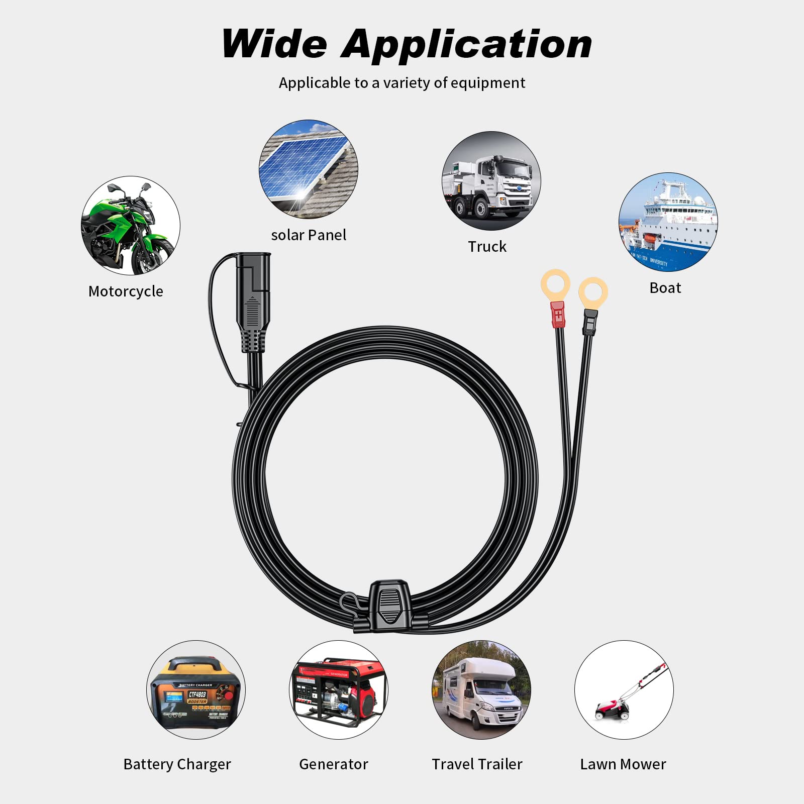 Kewig Motorcycle Solar SAE Quick Disconnect Extension Cable Adapter - 6FT SAE to O Ring Terminal Harness Quick Disconnect with 10A Fuse 2 Pin Plugs for Tractor, Motorcycle, Trucks, Cars, RV (2pcs)