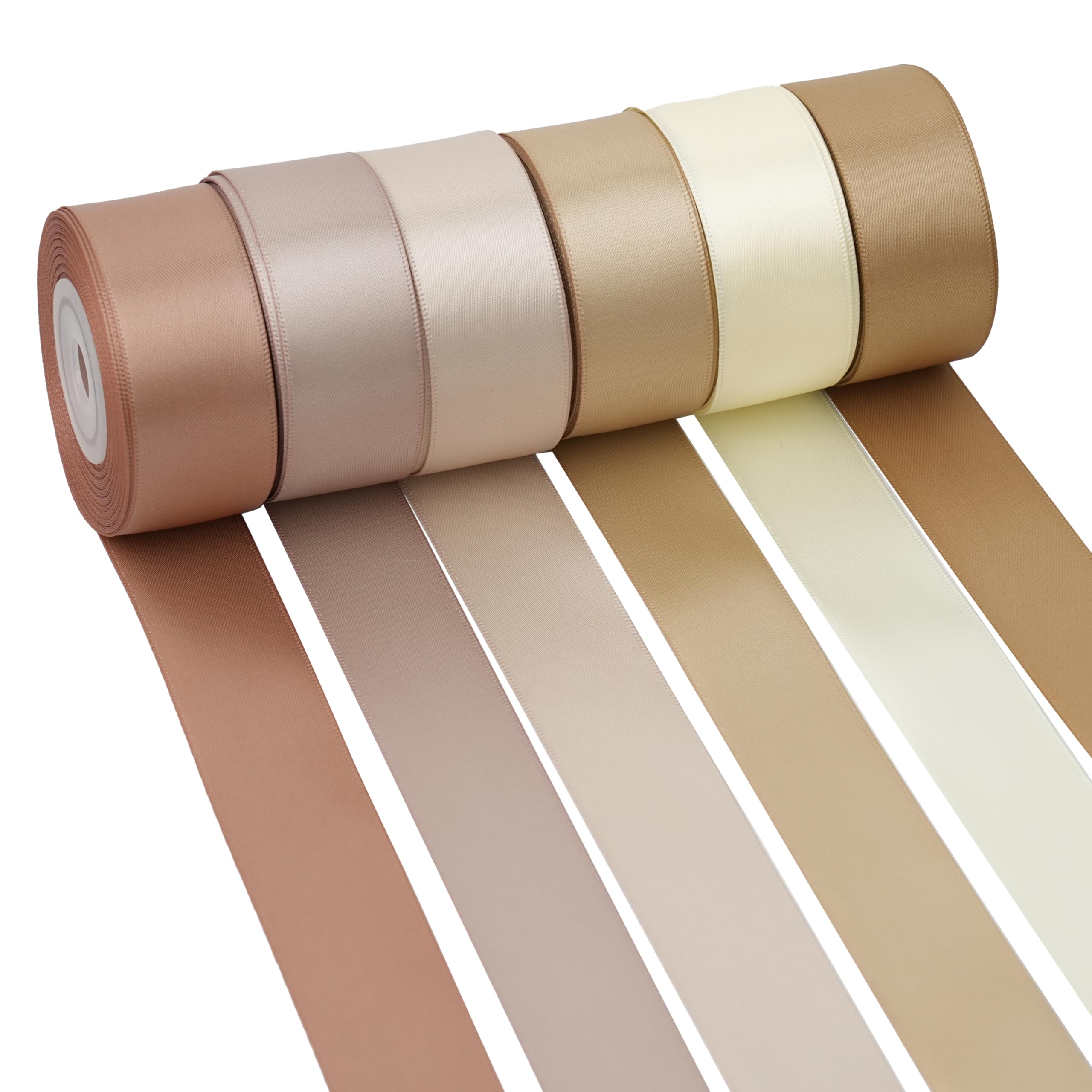 DINDOSAL Champagne Ribbon 1 Inch Satin Ribbon 6 Rolls Assortment Pale Gold Ribbon for Wedding Silk Antique Gold Ribbon for Wedding Ribbon for Gift Wrapping Hair Bows Crafts Bouquet - 60Yards