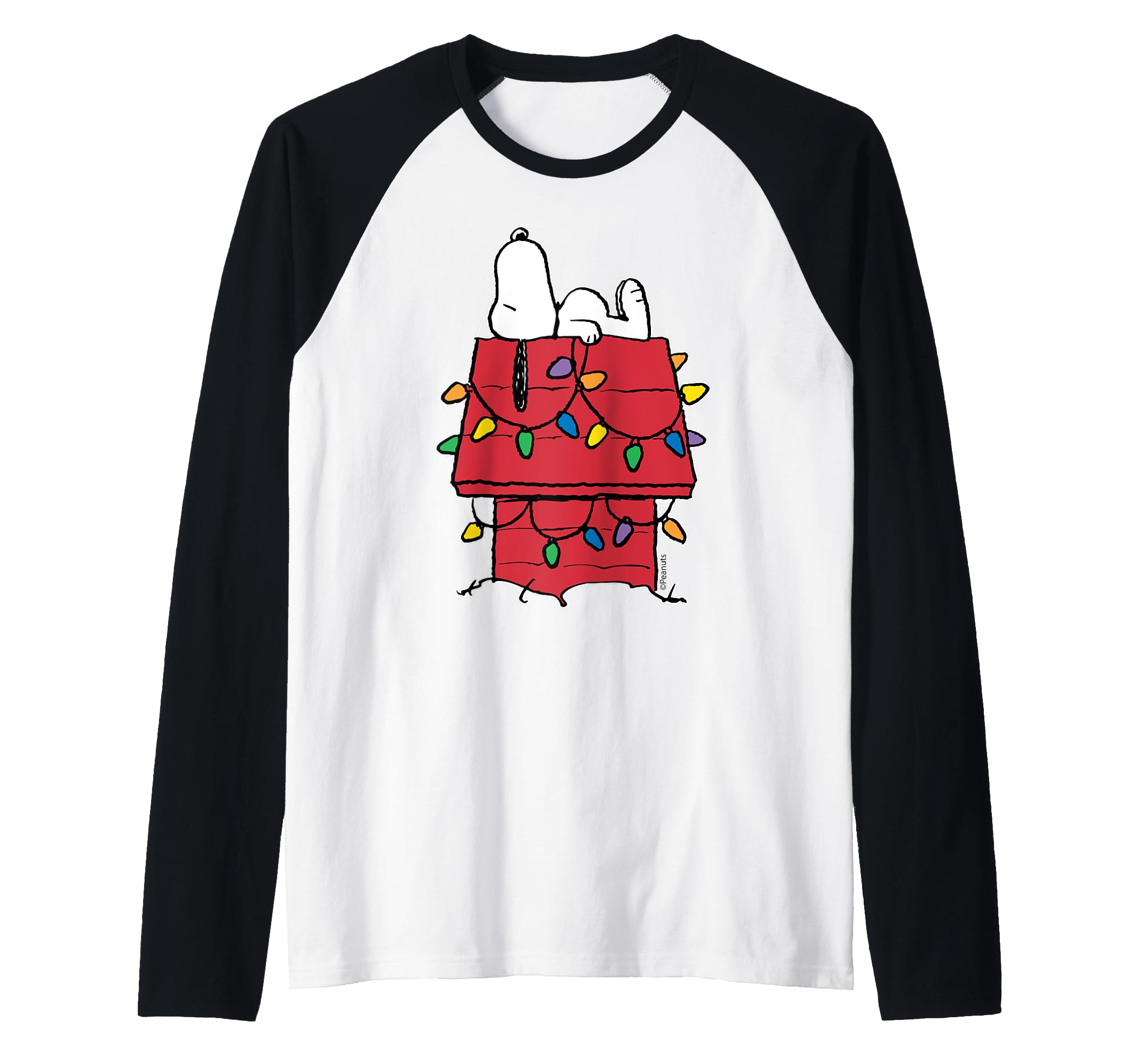 Peanuts Snoopy Christmas Lights Raglan Baseball Tee
