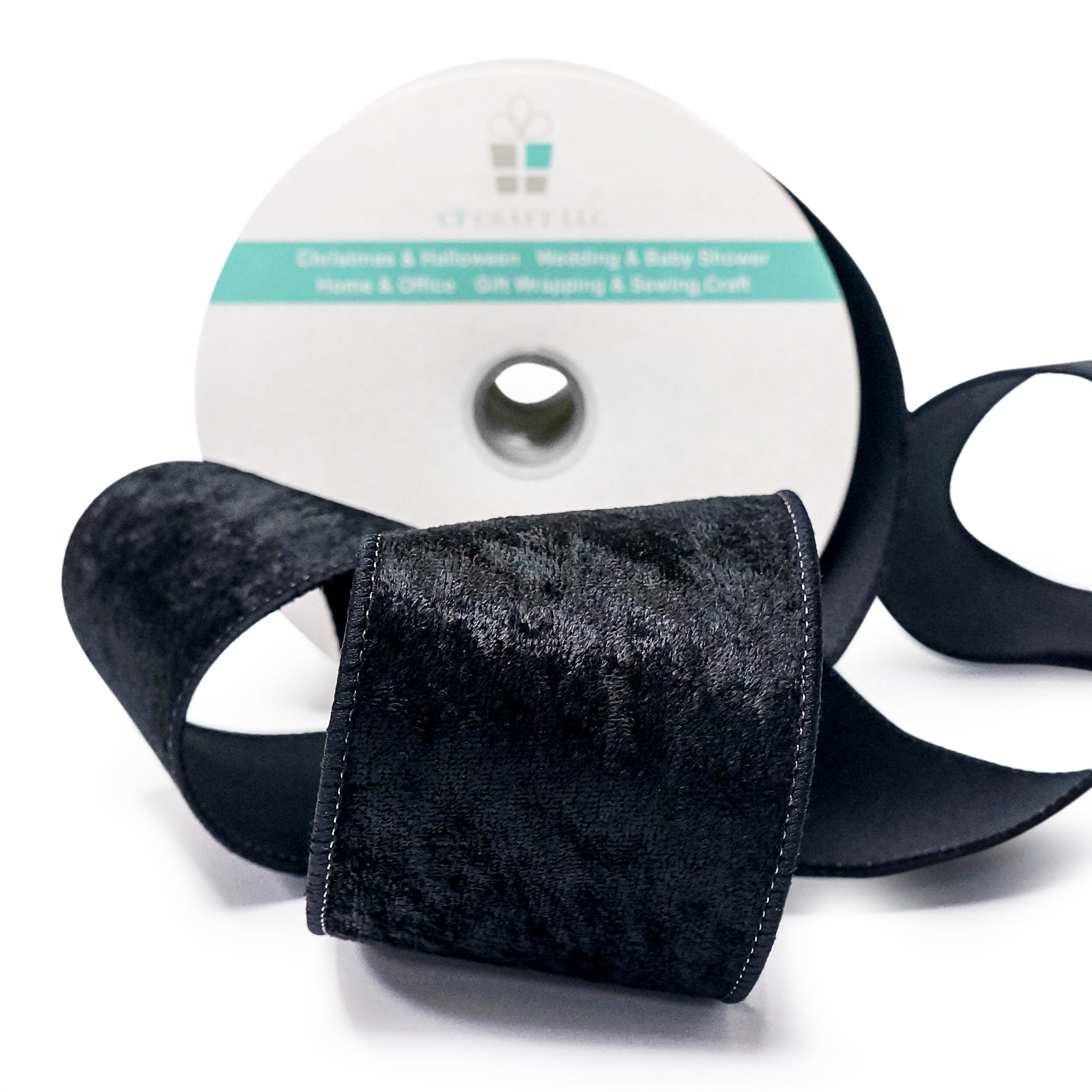 Black Velvet Ribbon 2.5 Inch x 10 Yards for Christmas Tree Topper Home Decoration Wreath Gift Wrapping DIY Craft
