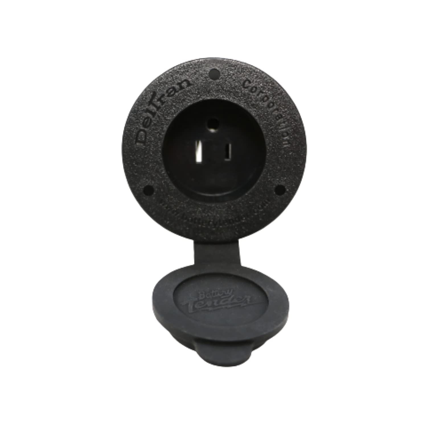 Battery Tender Marine AC - Black Plug Power Port Receptacle - AC Power Flanged Port Inlet Plug - High Grade AC Electrical Connection Adapter with Cap Cover for Boats - 024-0004-BK