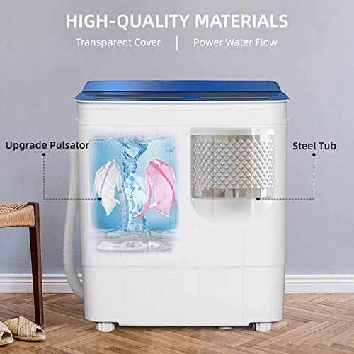 Atripark Portable Mini Washing Machine, Atripark Compact 17.6lbs Twin Tub Washer (11lbs) and Spin Dryer Combo (6.6lbs), Timer Control with Soaking Function Ideal for Dorms, Apartments, RVs, Camping etc, Blue