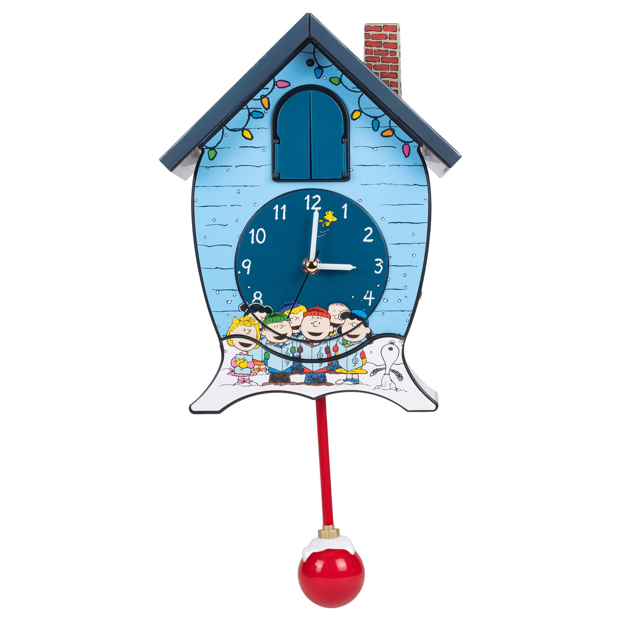 Mark Feldstein & Associates Peanuts Gang Snoopy Linus Lucy ICY Blue 17 x 9 Christmas Cuckoo Clock