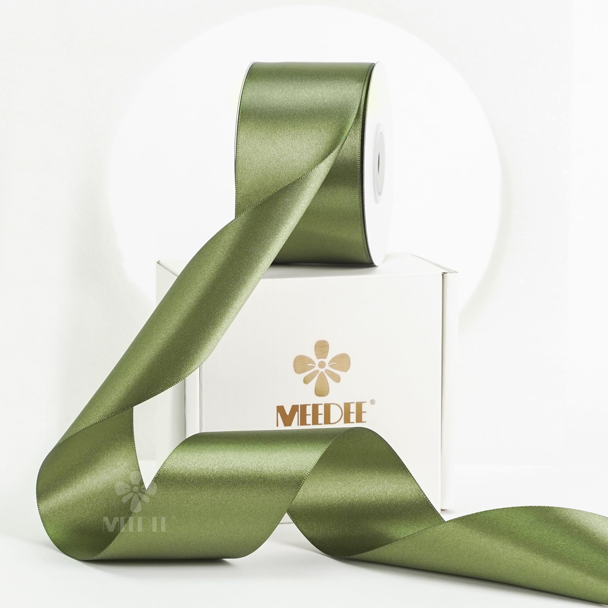 MEEDEE Moss Satin Ribbon 2 Inch Dark Green Ribbon Lux Satin Double Faced Ribbon by 25 Yards Silk Ribbon Green Satin Ribbon for Gift Wrapping, Satin Weddings, Flower Bouquet, Holiday Decorating