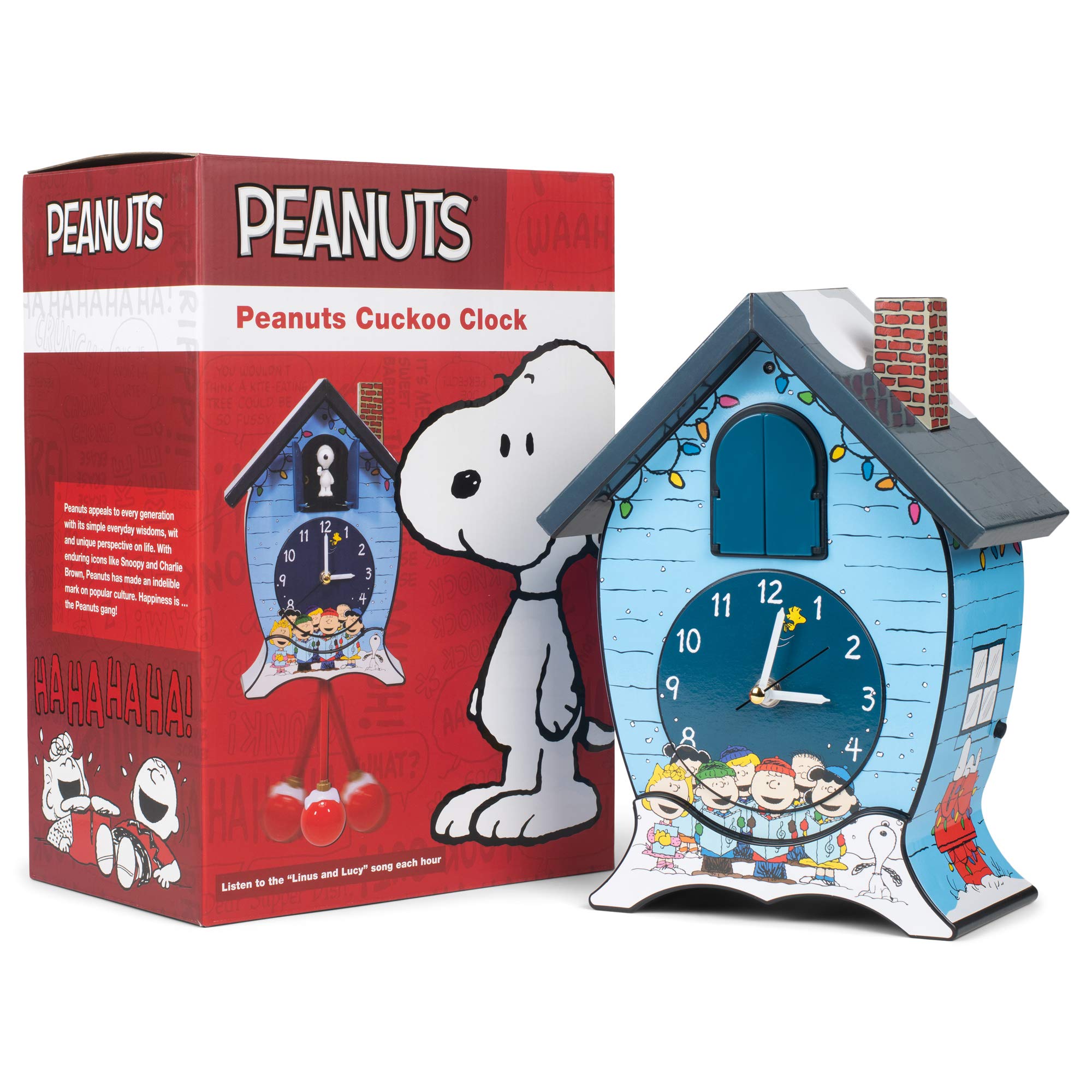 Mark Feldstein & Associates Peanuts Gang Snoopy Linus Lucy ICY Blue 17 x 9 Christmas Cuckoo Clock