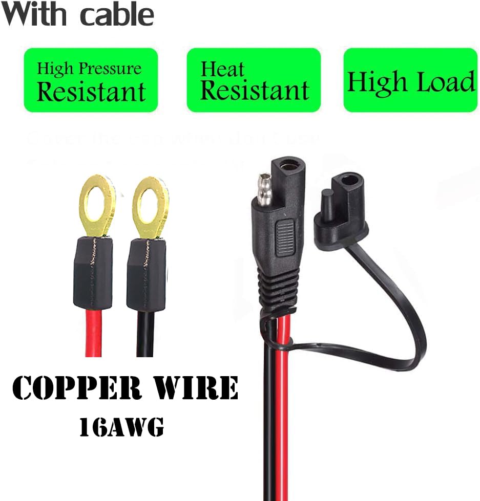 YETOR Ring Terminal Harness, 16AWG SAE Battery Extension Cable with 2FT,10A Protection Fuse SAE Connector for Motorcycle Cars.(2 Pack)