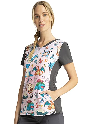 Tooniforms Women Scrubs Top V-Neck Plus Size TF749, 3XL, Pokemon Party
