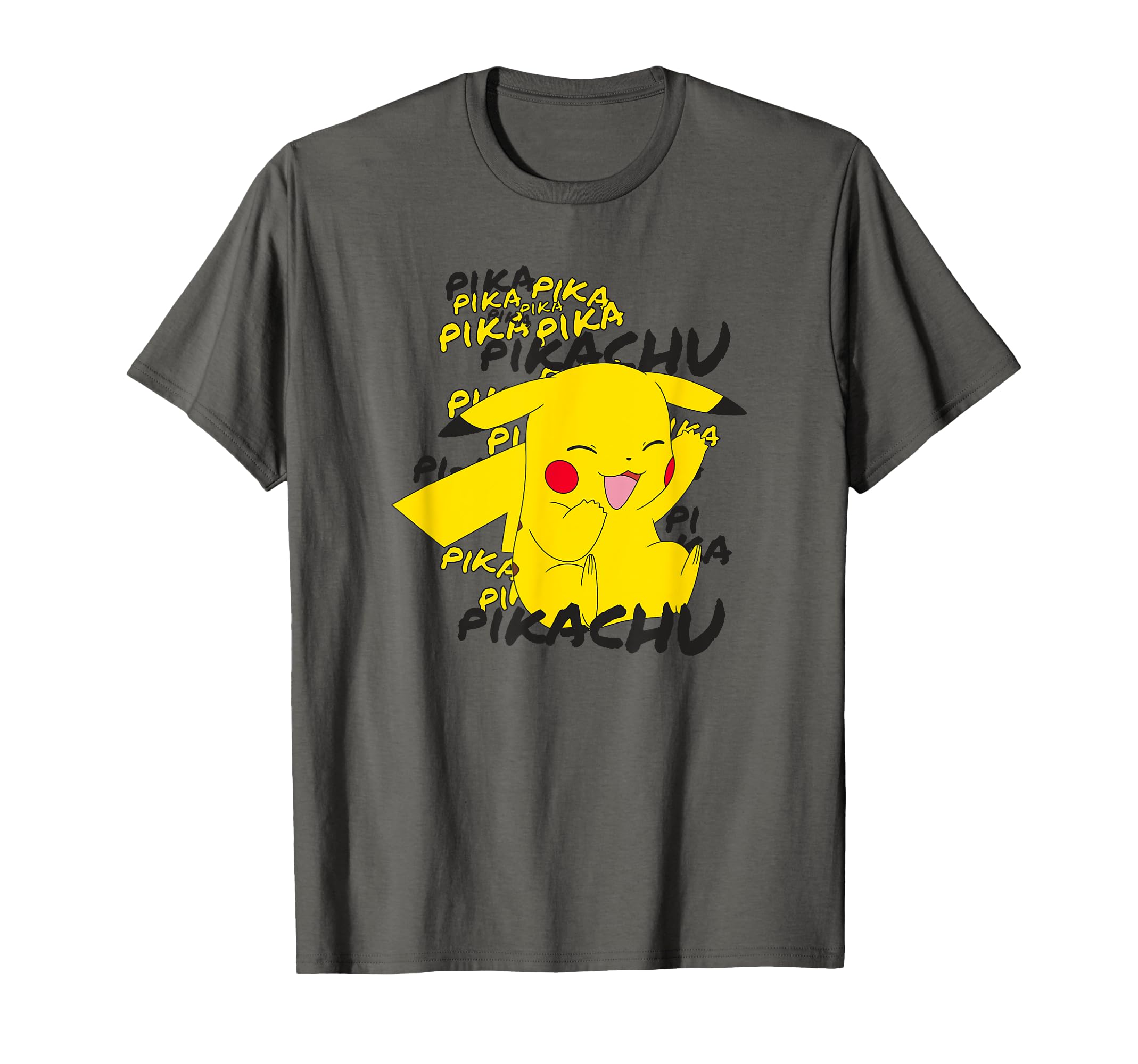 Pokemon Pikachu Laughing T-Shirt, Unisex-Adults, Grey, Small