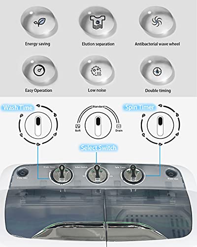 Cirstore Portable Washing Machine Double Bathtub 12.4 Lbs Compact Mini Washer and Dryer Combo with Timer Control,Clothes Washing Machine for Apartment Dorm RV Camping