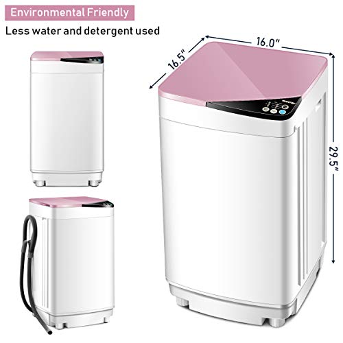 Giantex Full-Automatic Washing Machine Portable Washer and Spin Dryer 7.7 lbs Capacity Compact Laundry Washer with Built-in Barrel Light Drain Pump and Long Hose for Apartments Camping (White & Pink)
