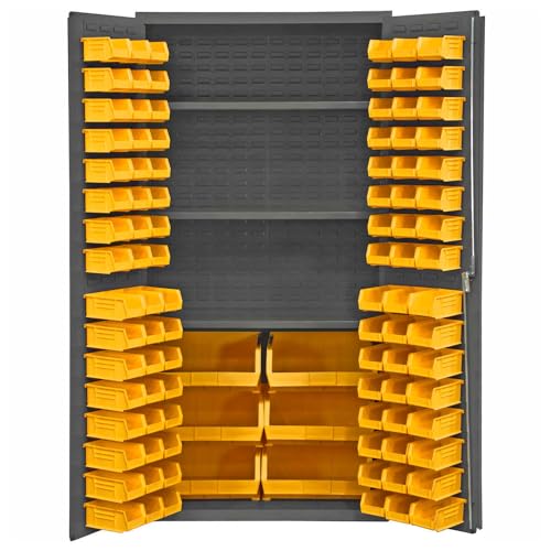 Durham 14 Gauge Welded Steel Heavy Duty Flush Door Style Storage Cabinet with 102 Bins, 3501-BDLP-102-3S-95, 2700 lbs Capacity, 24" Length x 36" Width x 72" Height, 3 Adjustable Shelves