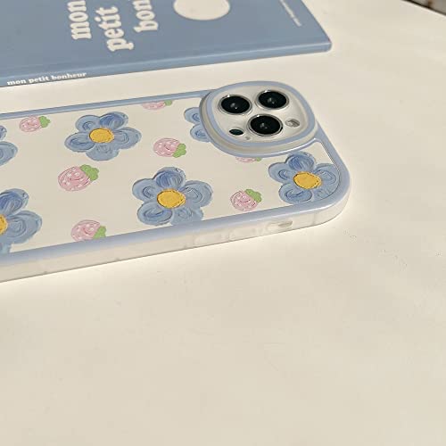 PNATEE Case Compatible for iPhone 13 Mini, Cute Flower Soft TPU Protective Bumper Cover Women Girls, Blue Floral Pattern Phone Case for iPhone 13 Mini (5.4 inch)